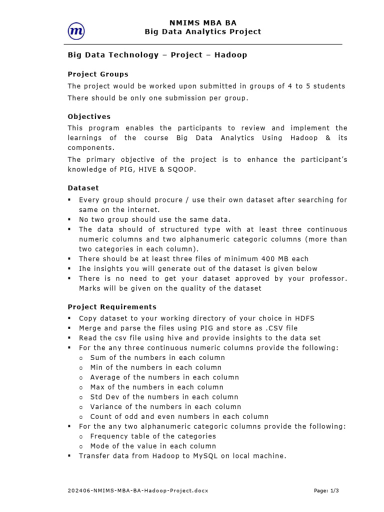 NMIMS MBA BA Hadoop Project | PDF | Big Data | Conceptual Model