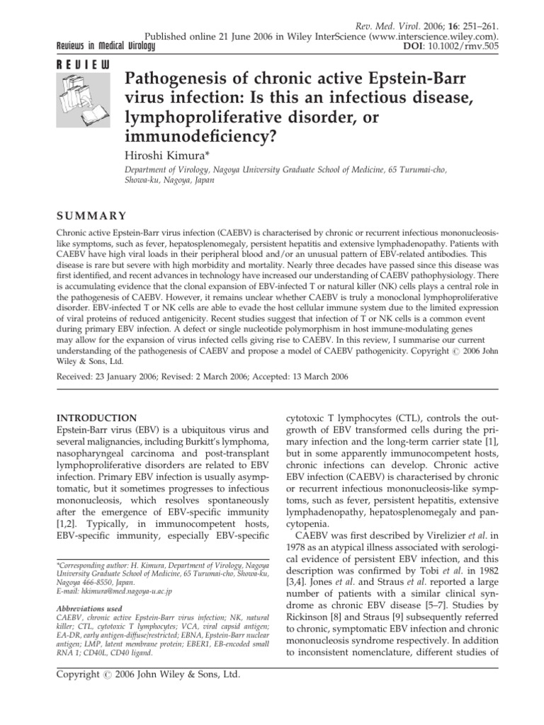 Pathogenesis of Chronic Active Epstein-Barr Virus Infection - Is This ...