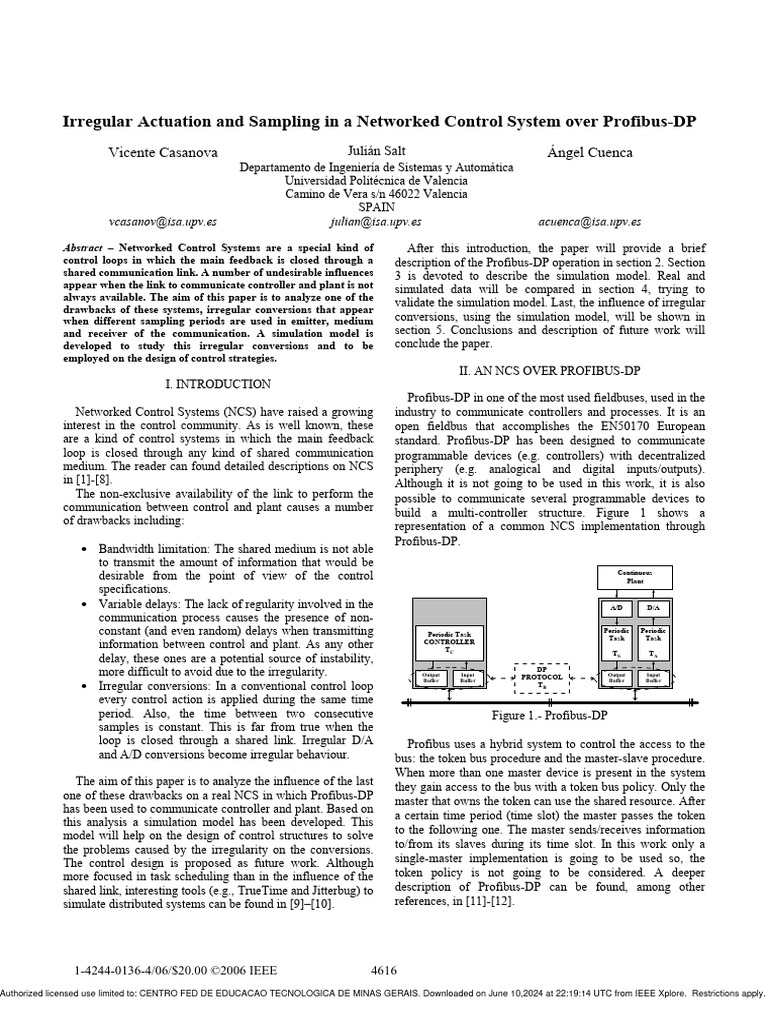 Irregular Actuation and Sampling in A Networked Control System Over Profibus-DP | PDF | Analog ...