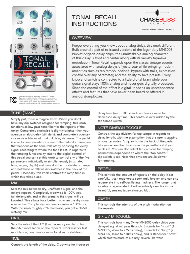 Tonal+Recall Manual Pedal Chase+Bliss+Audio | PDF | Electronics ...