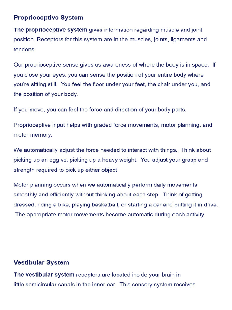 The 8 Sensory Systems Explained - Occupational Therapy Intro - 5 | PDF