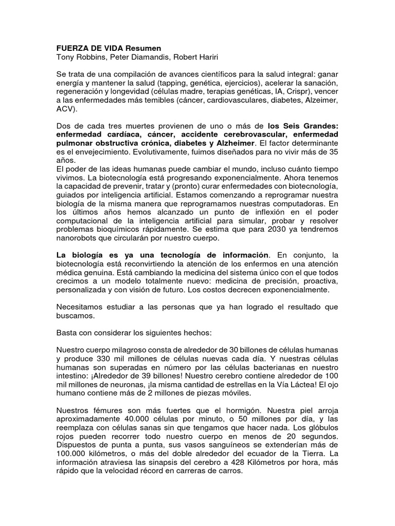 FUERZA de VIDA Tony Robbins Resumen | PDF | Cáncer | Gene