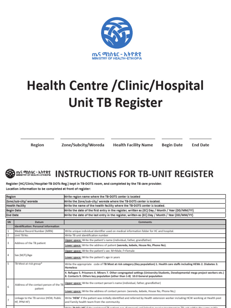 Unit TB Register A3 | PDF | Tuberculosis | Health Care