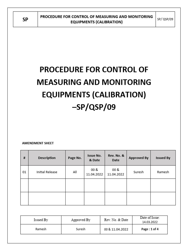 QSP-09 Procedure For Control of Measuring and Monitoring Equipments ...