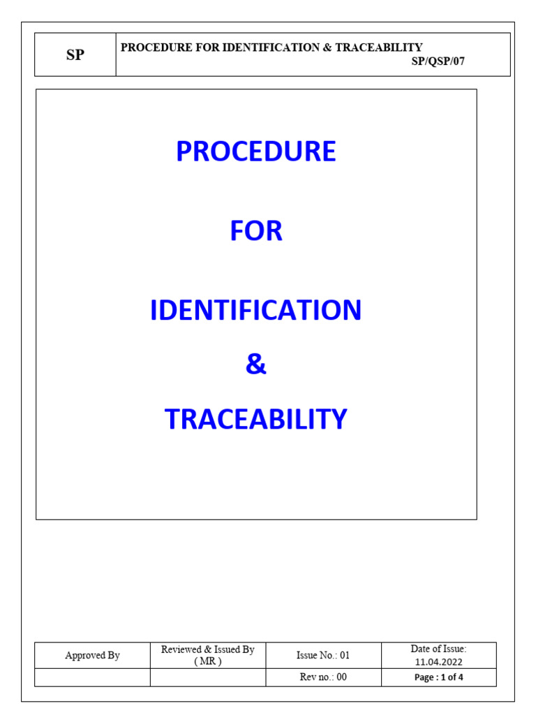 Qsp 07 Procedure For Identification And Traceability Pdf Computing