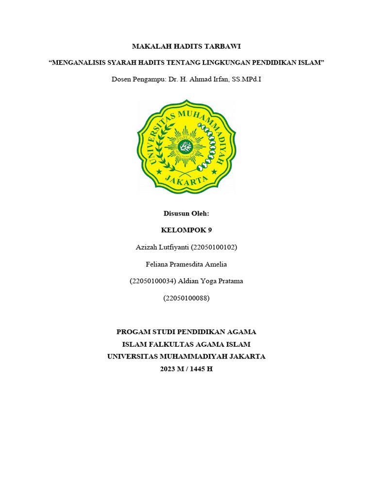 Makalah (Hadits Tarbawi Kel 9 (Rev) | PDF