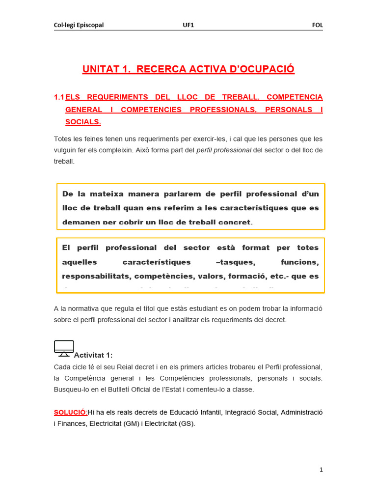 Unitat 1. Recerca Activa Docupacio | PDF