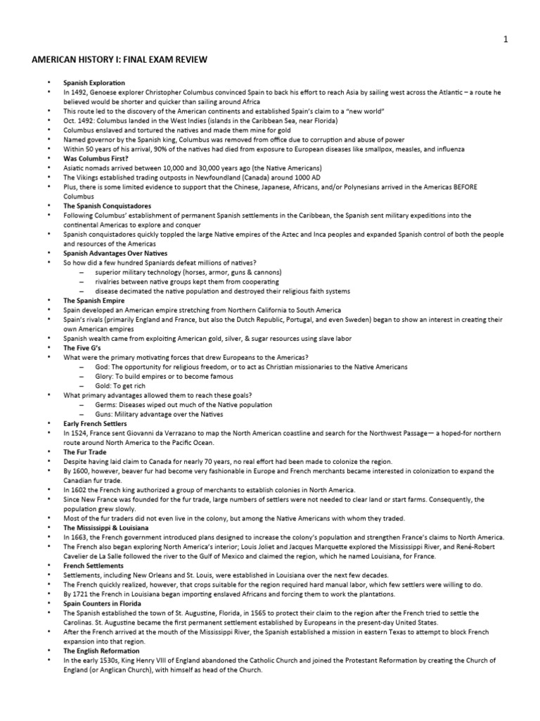 AH 1 Final Review Notes | PDF | Dominion Of New England | Jamestown ...