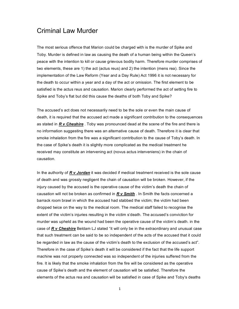 Criminal Law - Murder Essay | PDF