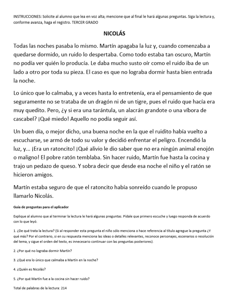 SISAT LECTURA 3°GRADO | PDF