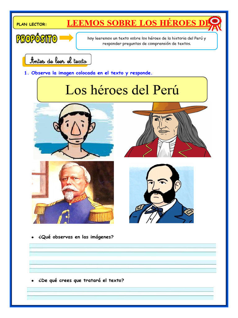 U4 S4 FICHA D4 PLAN LECTOR LEEMOS SOBRE LOS HEROES DEL PERU | PDF ...