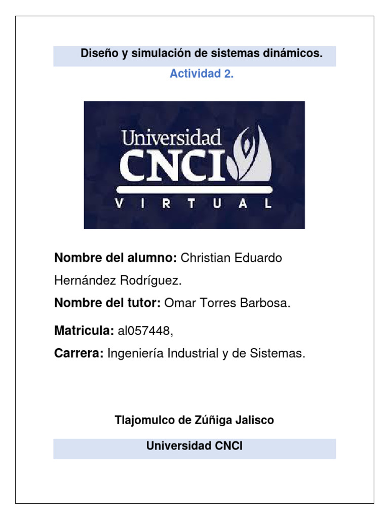 Actividad 2 de Diseño y Simulación de Sistemas Dinámicos | PDF | café ...