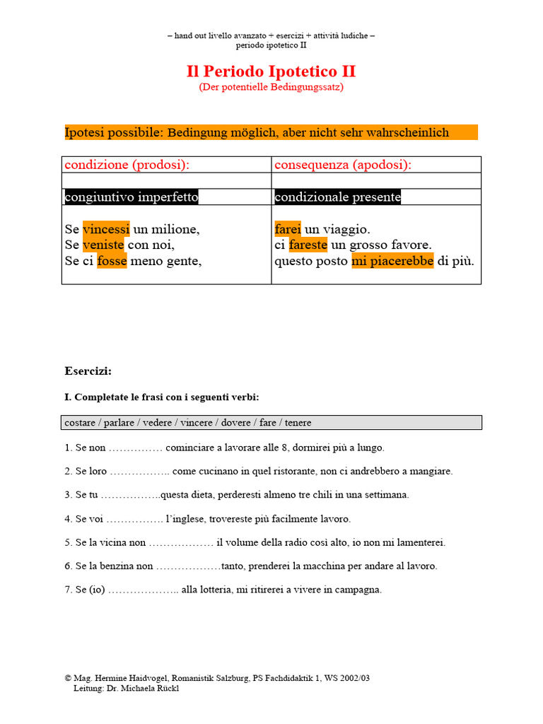 1 Hand Out Periodo Ipotetico II | PDF