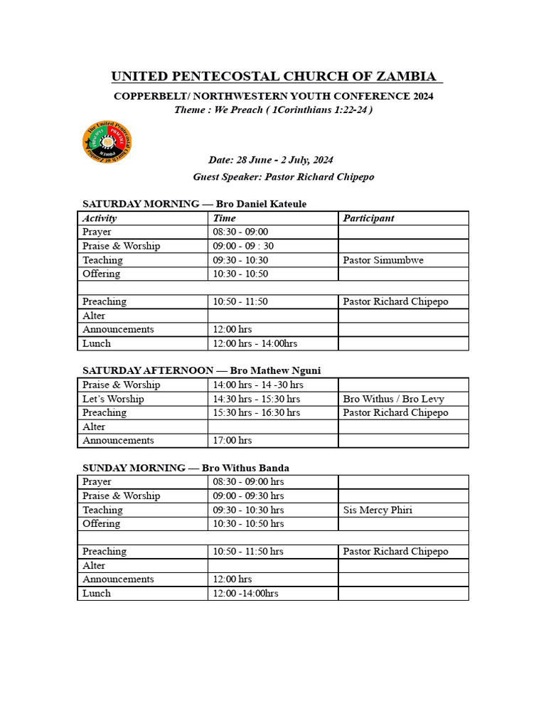 UNITED PENTECOSTAL Program | PDF | Cooking, Food & Wine | Religion ...