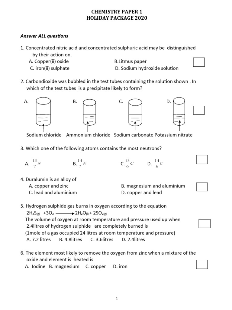s.4 Chem Paper 1 | PDF | Magnesium | Oxide