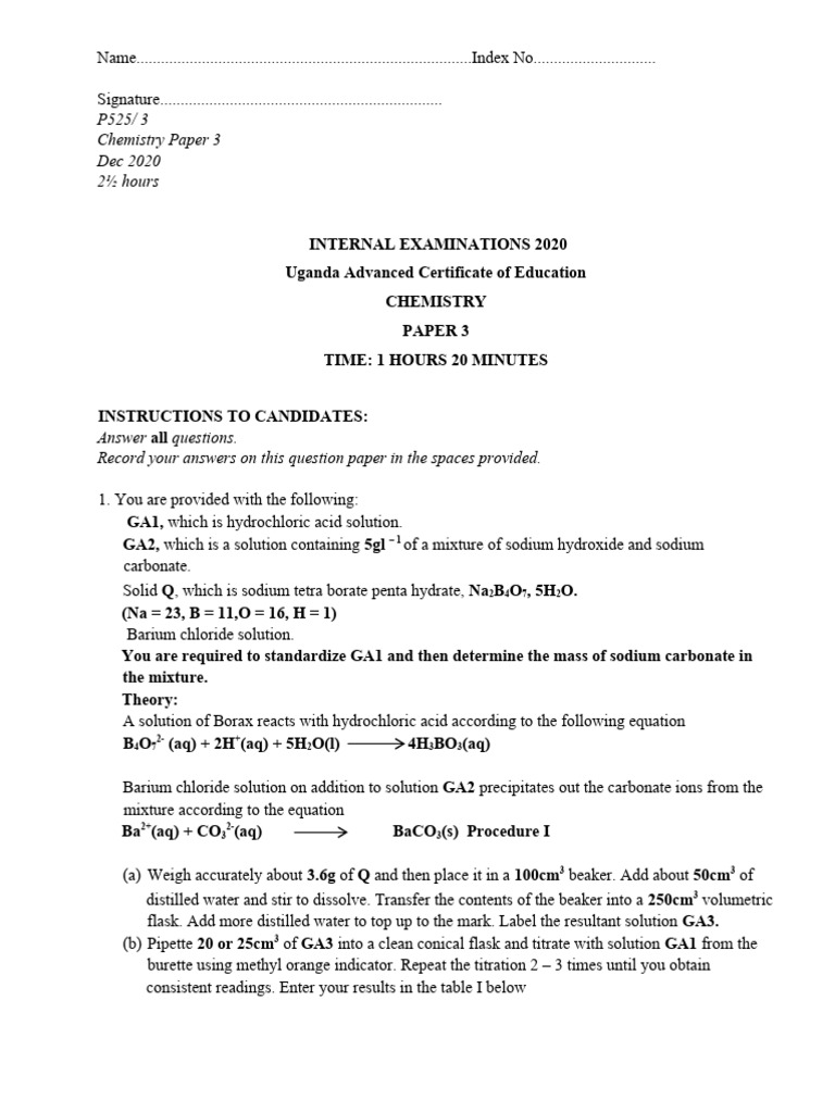 s.6 Chem PAPER 3 | PDF | Titration | Chemistry