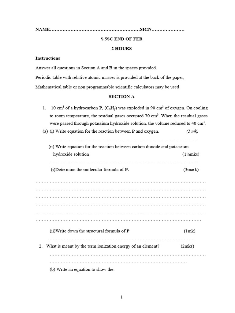 S.5 Chem 11 | PDF | Gases | Chemical Reactions