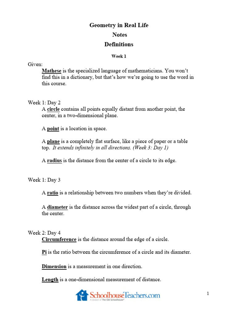 Geometry in Real Life Quarter 1 Notes Completed 7-9-22 | PDF ...