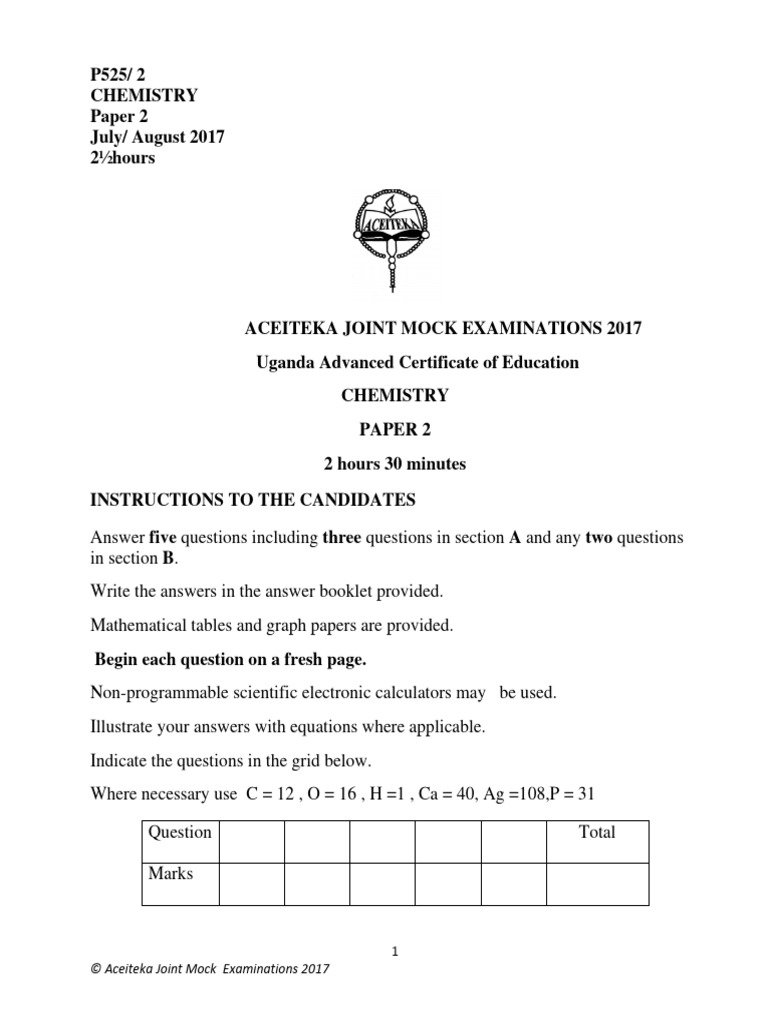 Chemistry Mock Exam Paper 2017 | PDF | Solubility | Acid