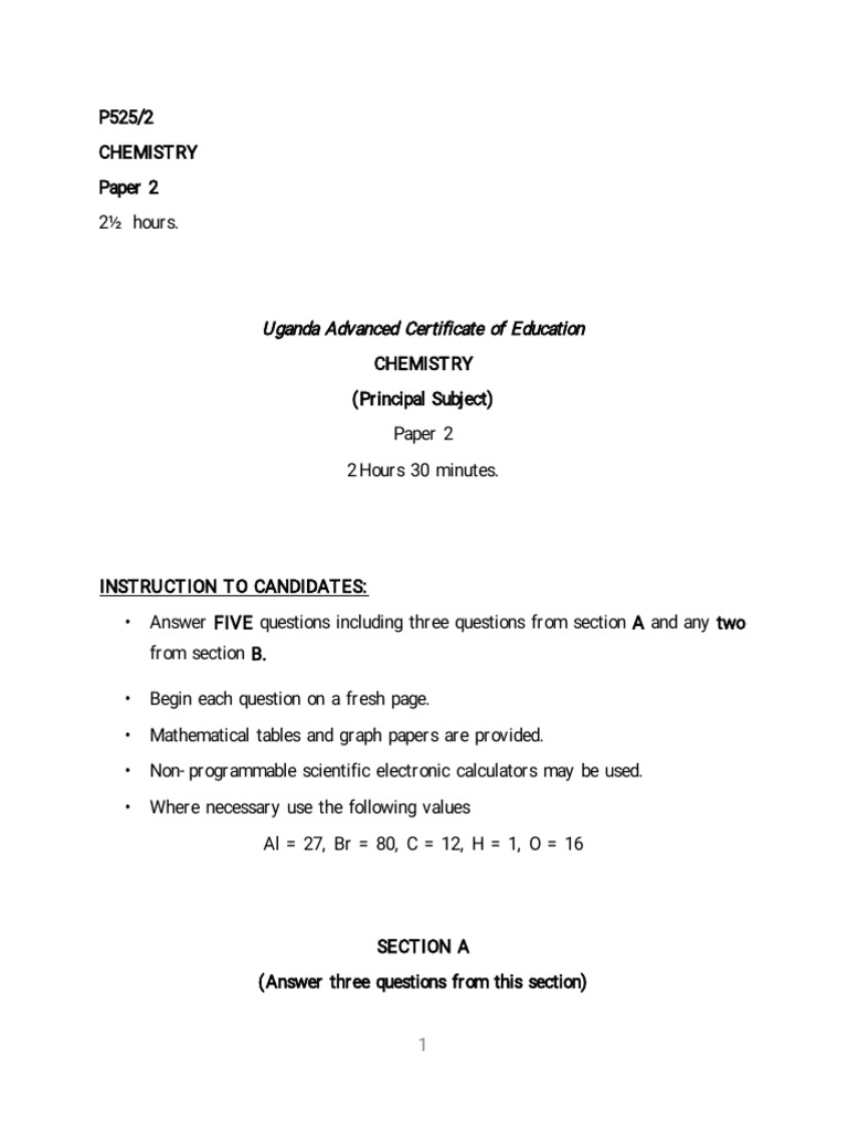 Uace Chemistry Paper 2 | PDF