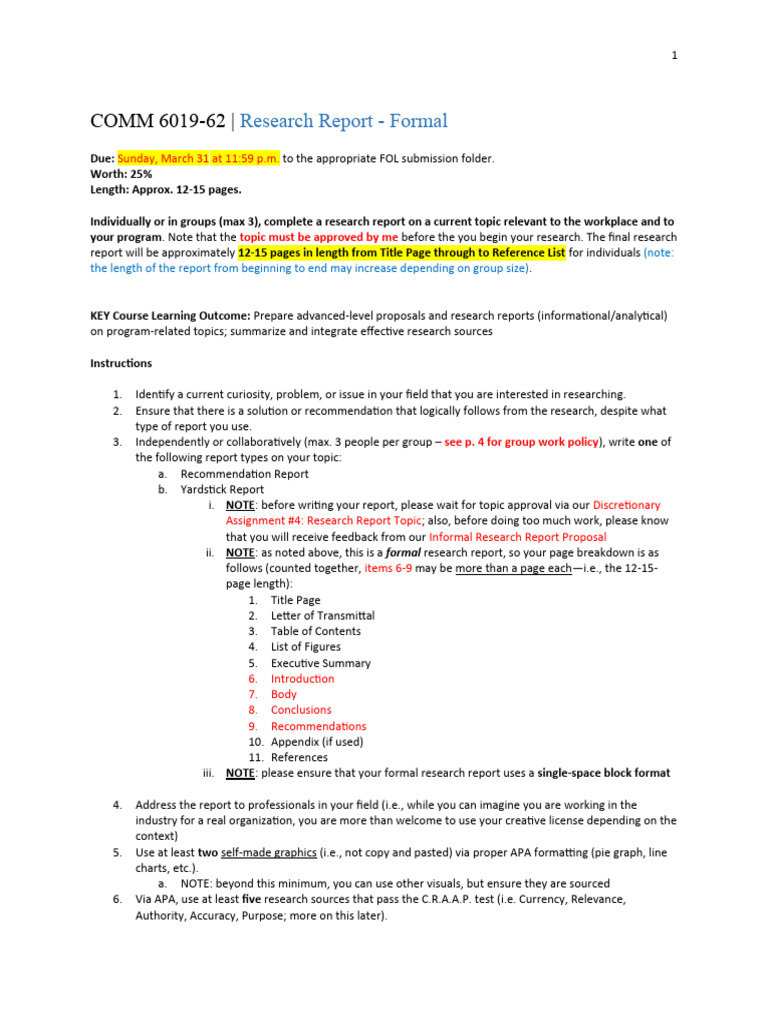 COMM 6019-62 - Research Report - Formal - INstructions | PDF | Apa ...