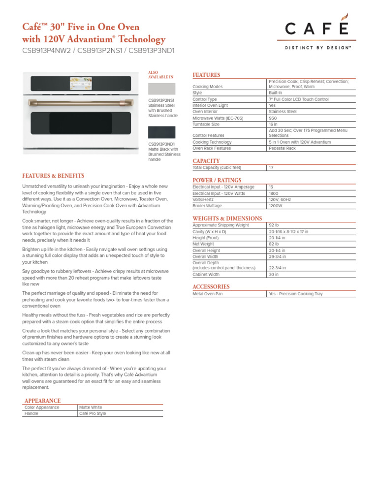 Cafe Speed Oven CSB913P4NW2-quick-specs-canada | PDF