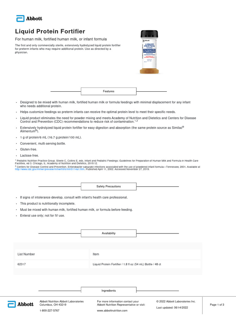 Liquid Protein Fortifier | PDF | Infant Formula | Breast Milk