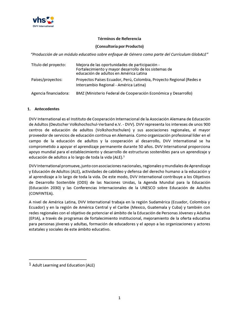 TDRs Modulo Genero y EPJA 010724 | PDF | Plan de estudios | Evaluación