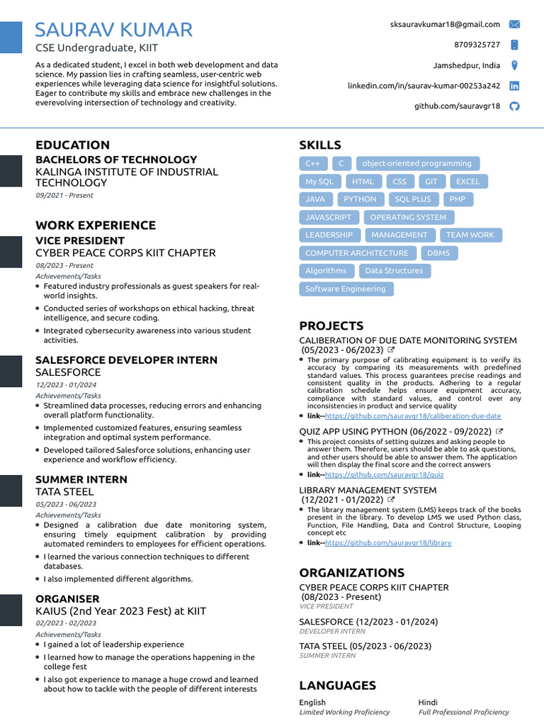SAURAV's Resume | PDF | Web Development | Computing
