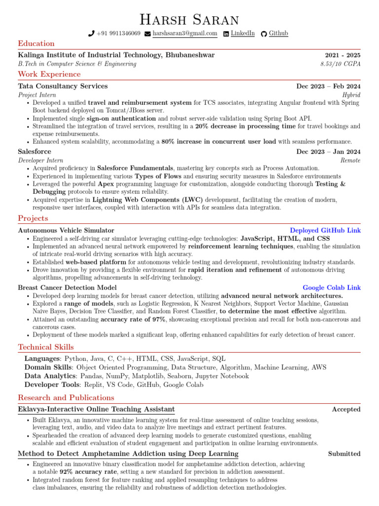 Harsh Saran Resume | PDF | Simulation | Machine Learning