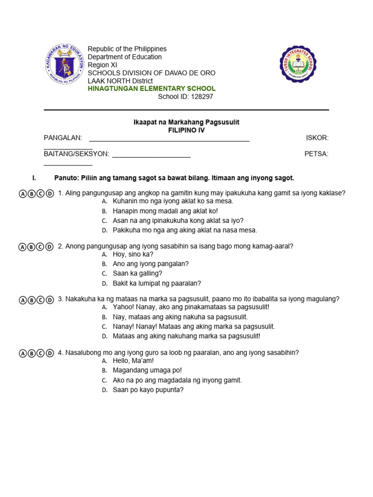 PT - Filipino 4 - Q4 V1 | PDF