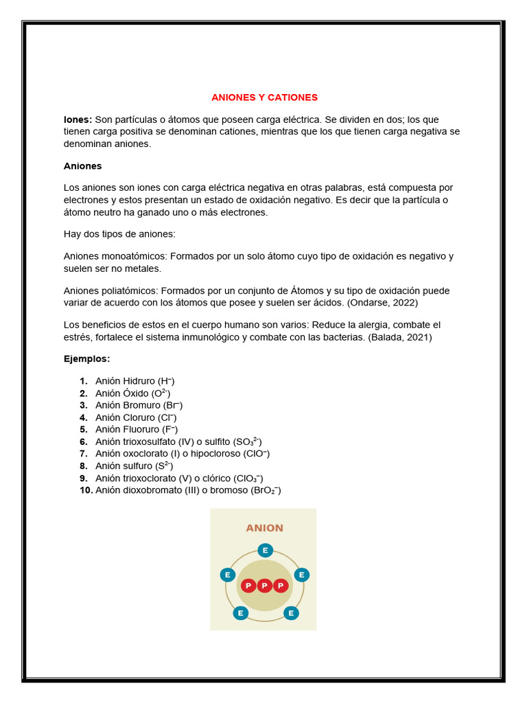 ANIONES Y CATIONES | PDF | Ion | Química