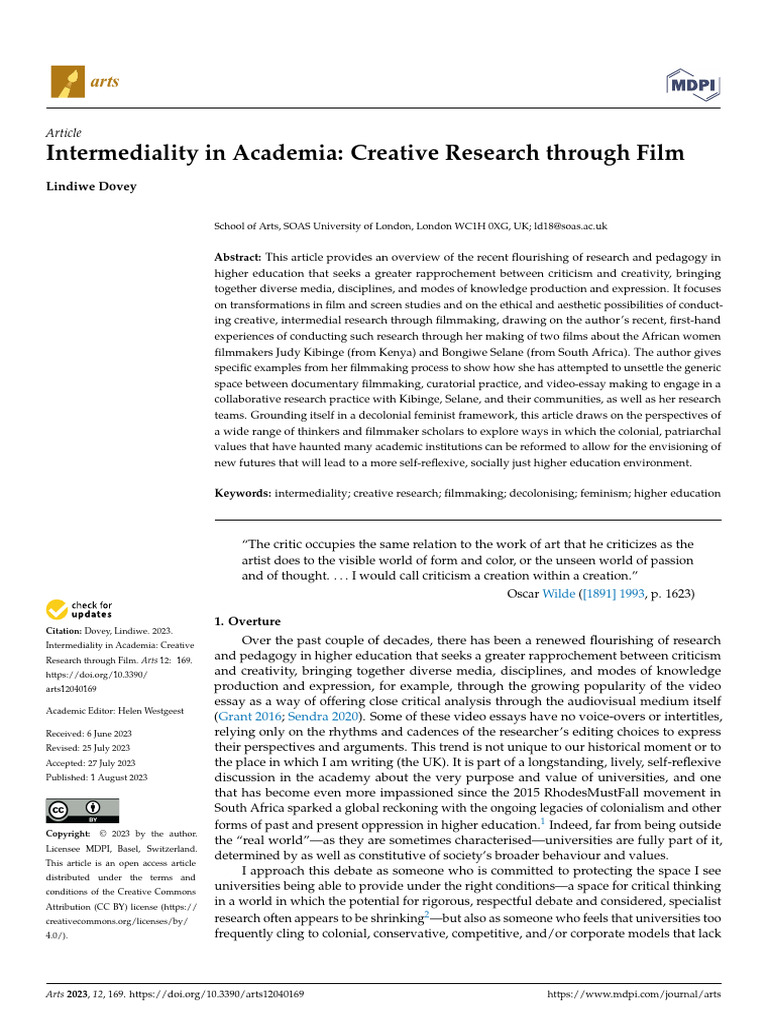 Intermediality in Academia: Creative Research Through Film | PDF ...