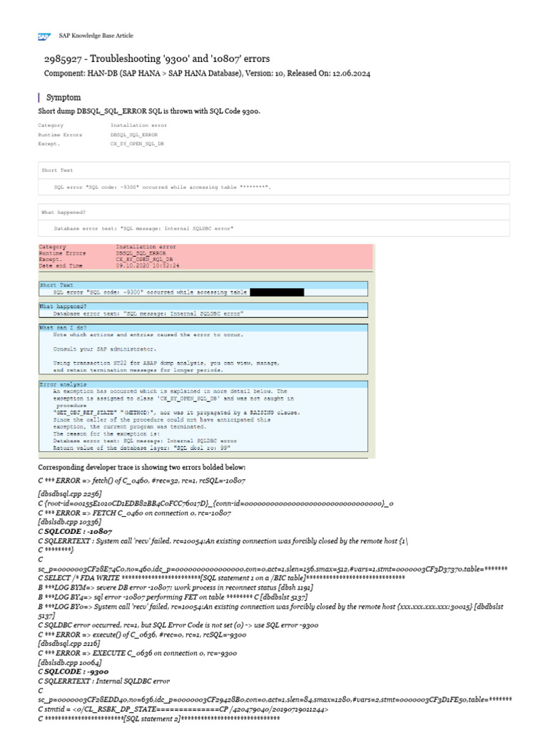 Troubleshooting '9300' and '10807' Errors: Symptom | PDF | Computer Data | Information ...