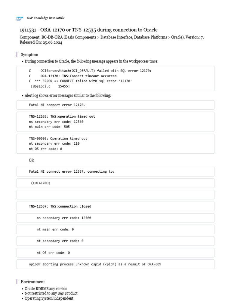 ORA-12170 or TNS-12535 During Connection To Oracle | PDF | Operating ...