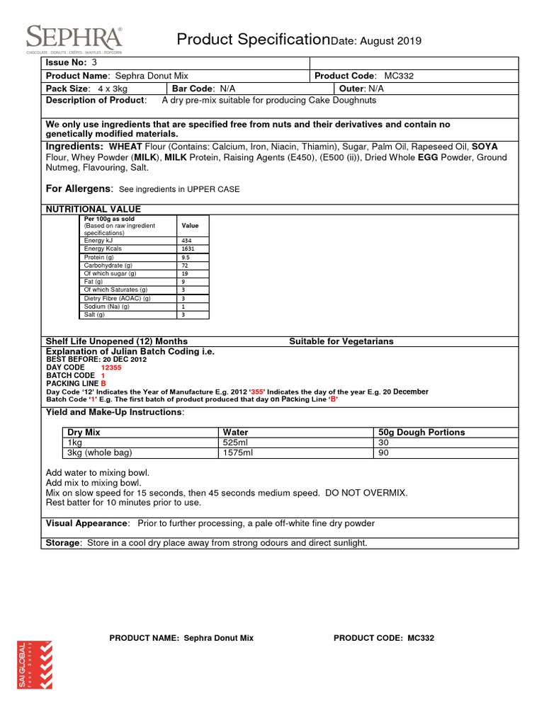 Sephra - Product Specification - MC332 Sephra Donut Mix - 26.11.2021 ...