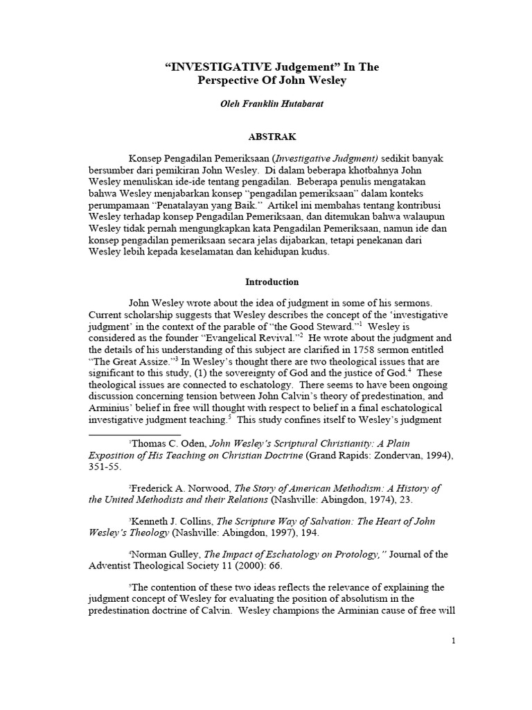 "INVESTIGATIVE Judgement" in The Perspective of John Wesley Oleh ...