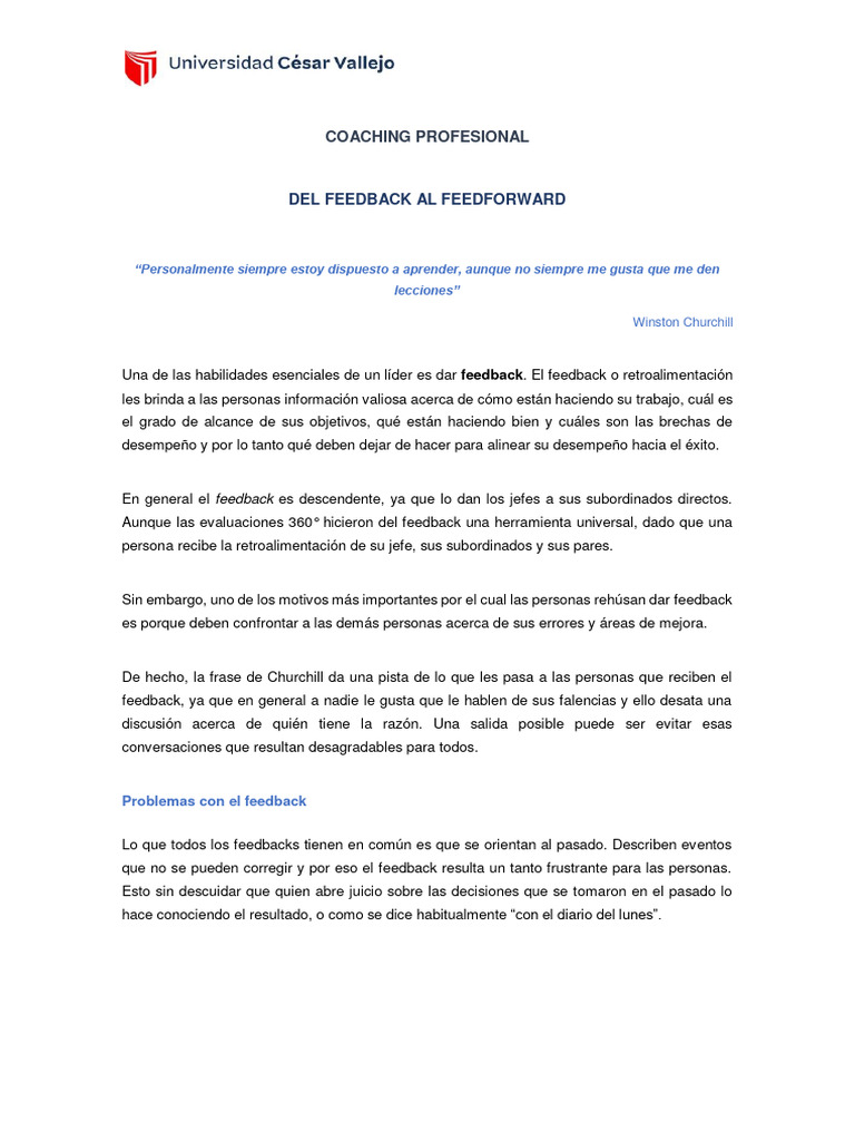 Feedforward: Innovación en Coaching | PDF | Realimentación