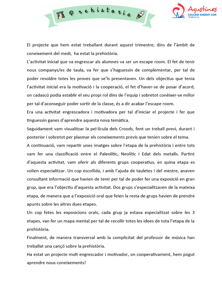 Escrit Families La Prehistòria | PDF