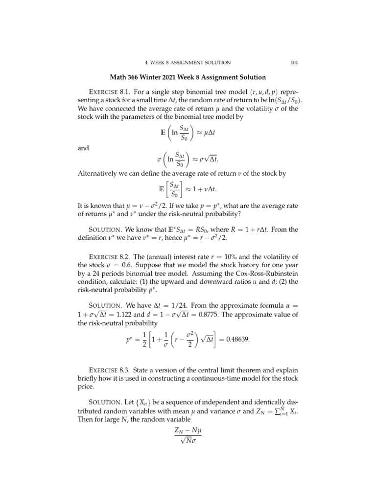 Math 366 Winter 2021 Week 8 Assignment Solution | PDF | Black–Scholes Model | Option (Finance)