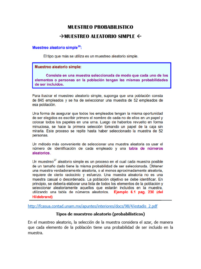 Muestreo Aleatorio Simple: Guía Práctica | PDF | Muestreo (Estadísticas ...