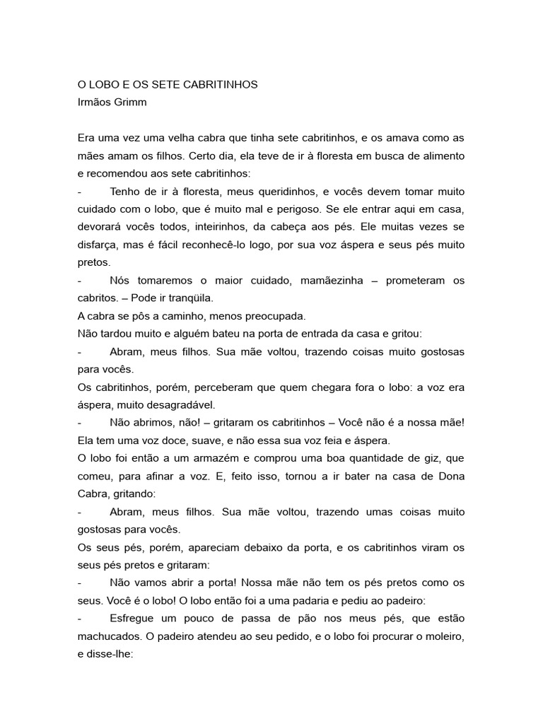 O Lobo e Os Sete Cabritinhos | PDF