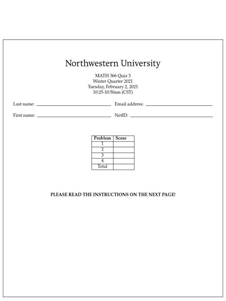 Math 366 Winter 2021 Quiz 3 | PDF