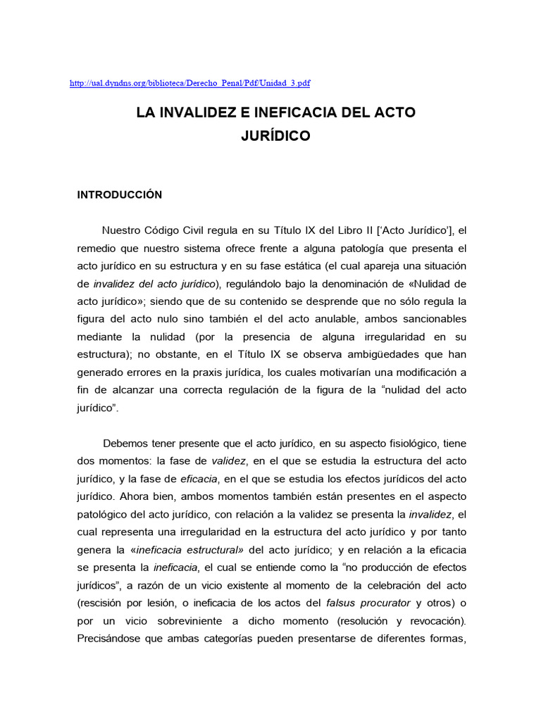 2.1 La Invalidez e Ineficacia Del Acto Juridico | PDF | Nulo (ley) | Justicia