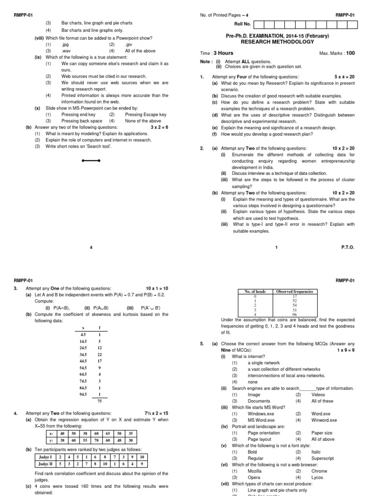 Research Methodology Exam Questions | PDF | Microsoft Word | Type I And ...