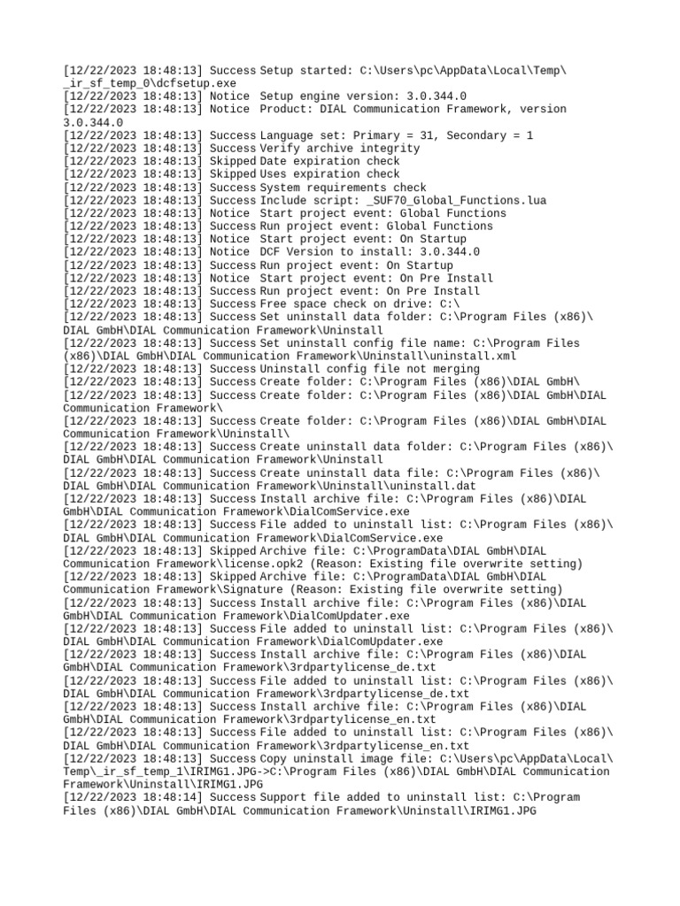 DIAL Communication Framework Setup Log | PDF | Computer File | Text File