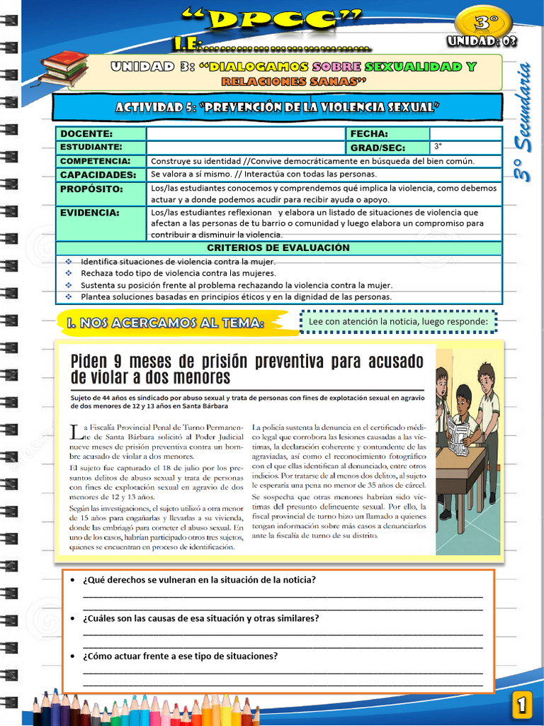 3° DPCC - Actv.05-Unid.3 2023 | PDF | La sexualidad humana | Abuso sexual