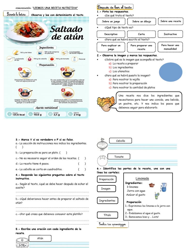 Ficha de Una Receta Saludable 29 | PDF | Alimentos
