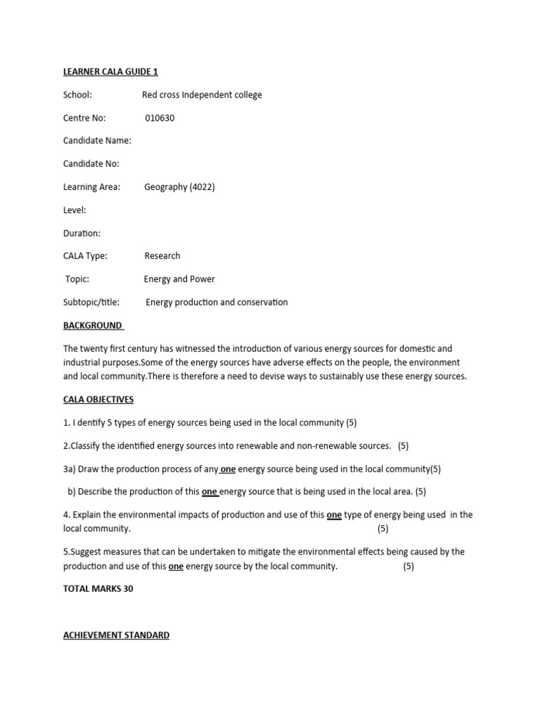 Learner Cala #1 | PDF | Energy Development | Sustainable Development