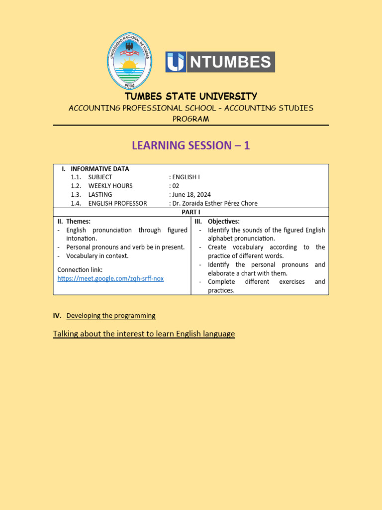 LEARNING SESSION - 1 Ingles | PDF | Plural | Noun